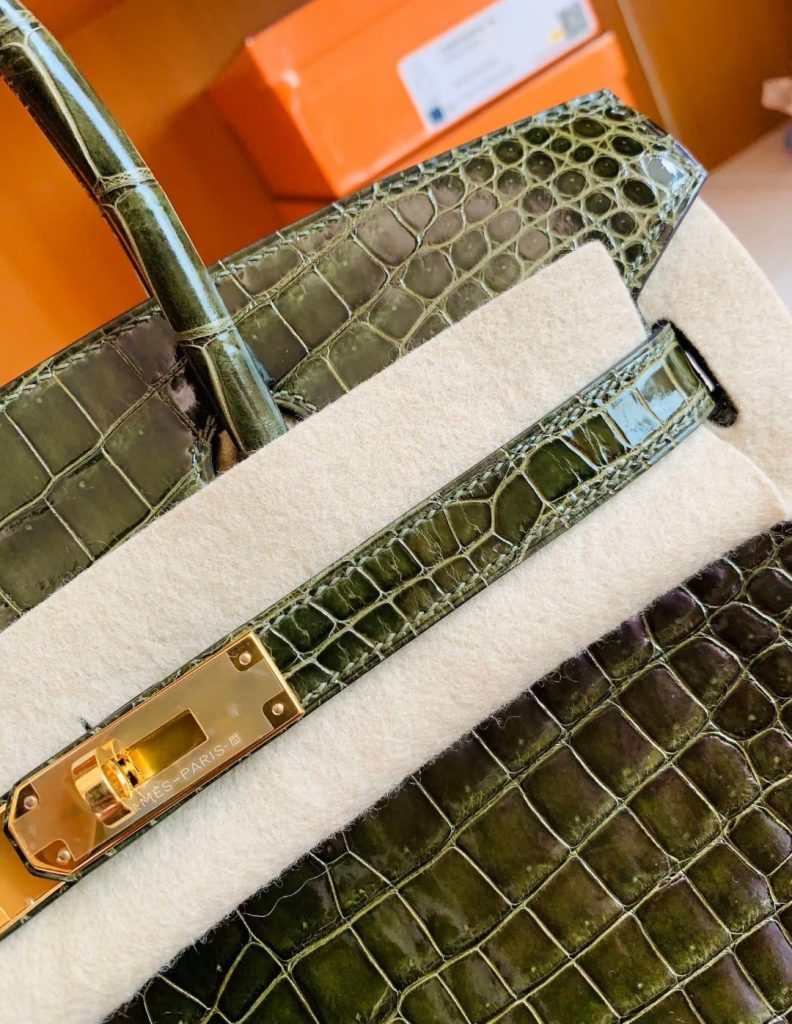 Hermes Birkin wild Porosus Shiny 6h Olive green Gold Hardware 30cm Full ...