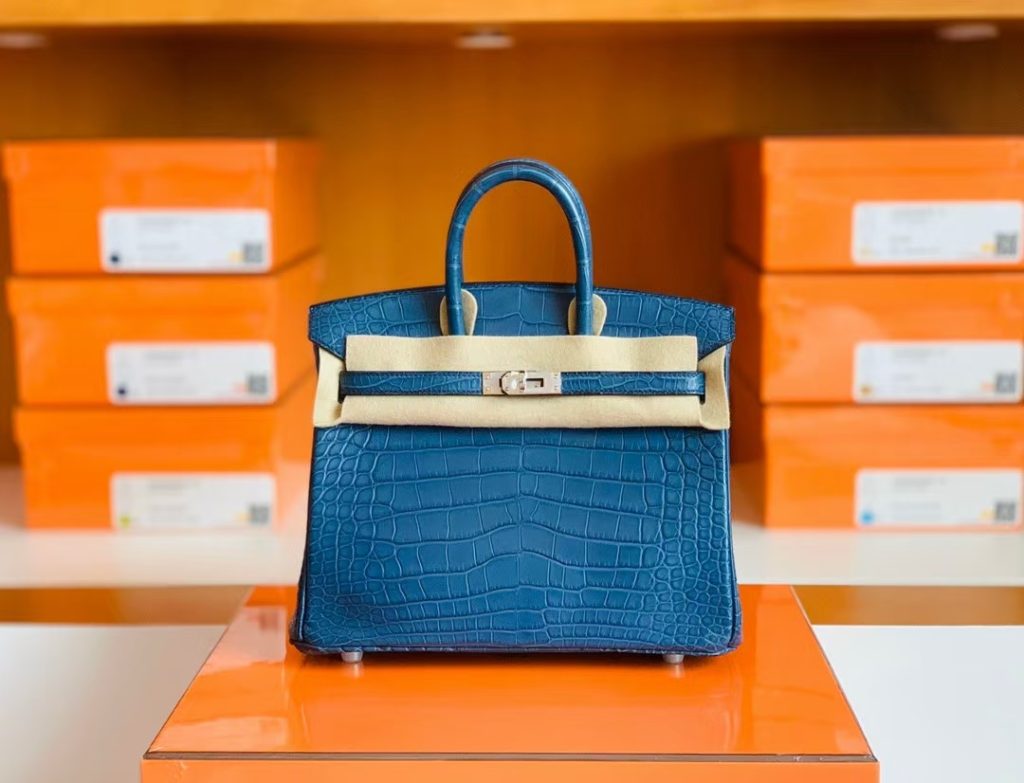 Hermes Birkin Shiny Alligator Crocodile 1P Noble blue Silver Hardware ...