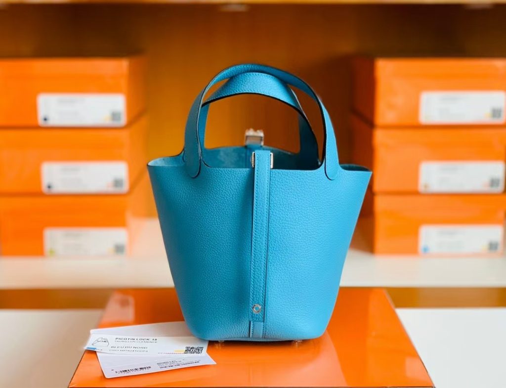 Hermes Picotin Lock Togo P3 Candy Blue Silver Hardware 18cm Full ...