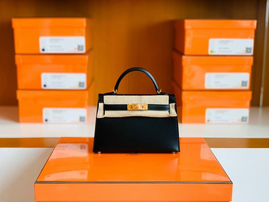Hermes mini kelly Box Black Gold Hardware 19cm Full Handmade - Hyper Peter