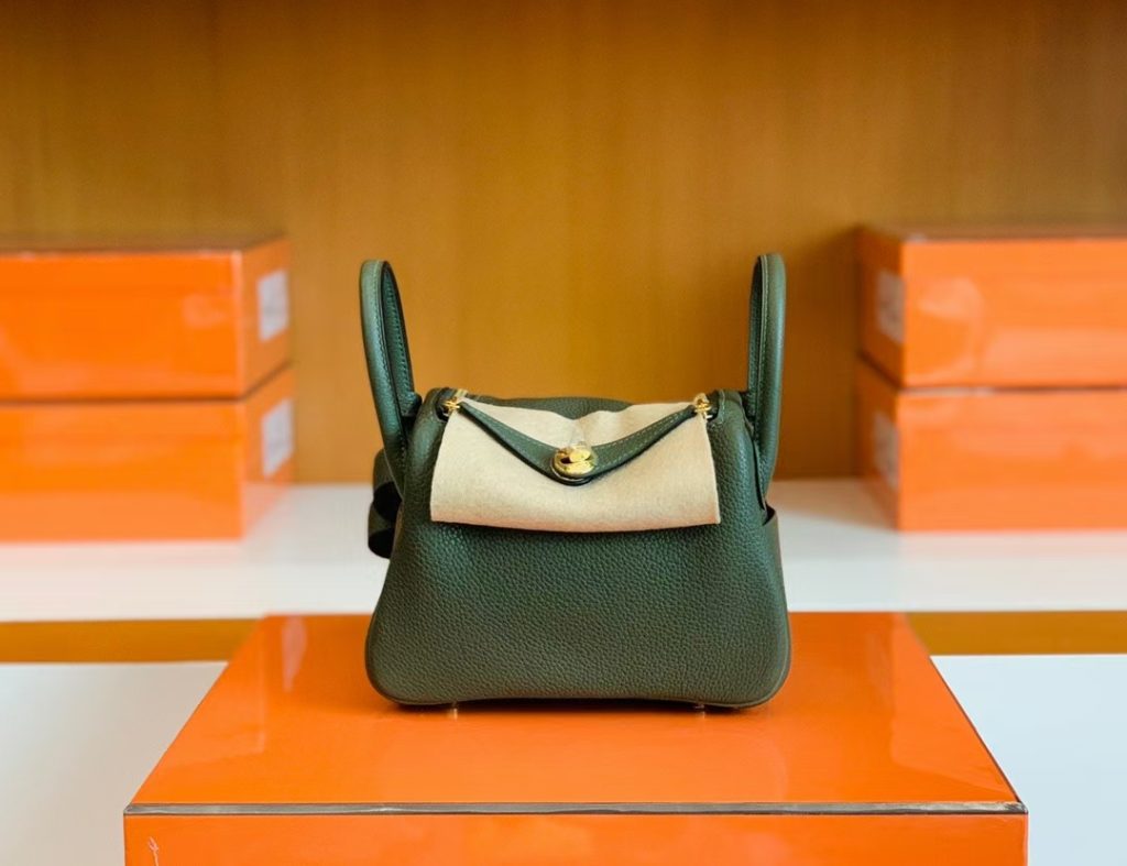 Hermes Mini Lindy TC Leather Jungle green Gold Hardware 19cm Full ...