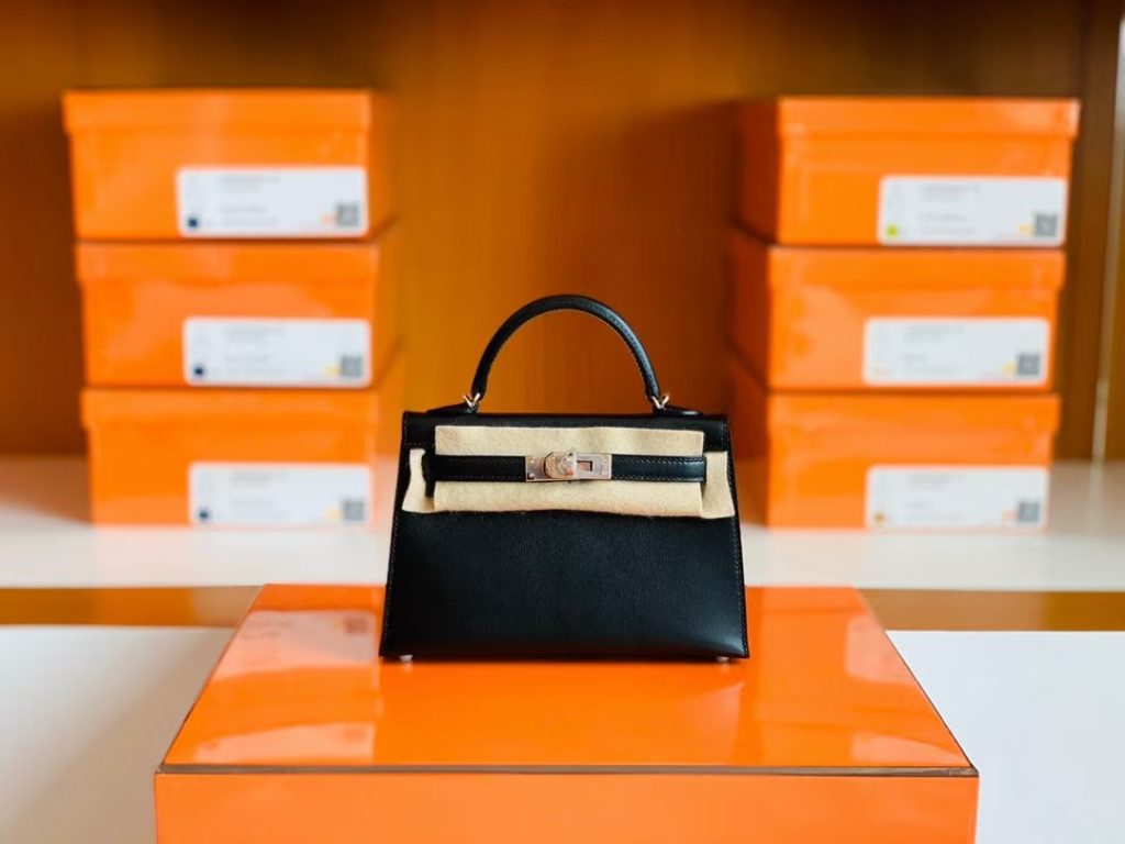 Hermes Mini Kelly Box Leather CK89 Black Silver Hardware 19cm Full ...