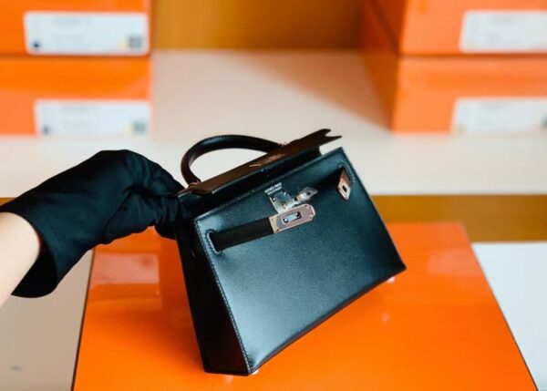 Hermes Mini Kelly Box Leather CK89 Black Silver Hardware 19cm Full ...