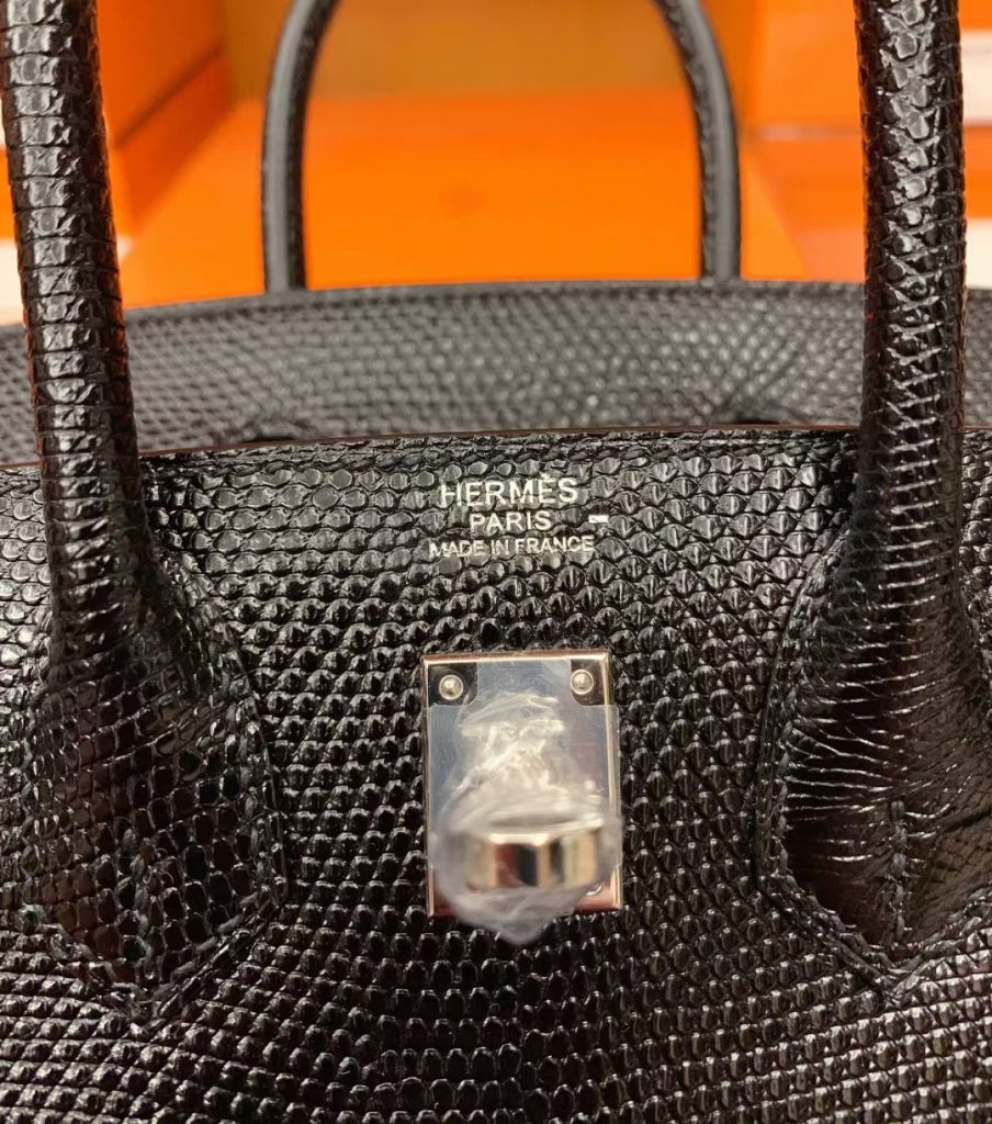 Hermes Birkin Lizard CK89 Black Silver Hardware 25cm Full Handmade ...