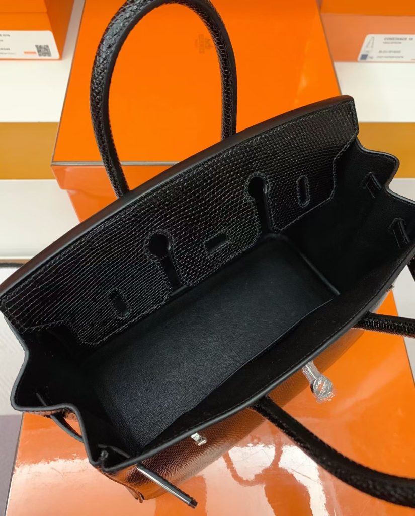 Hermes Birkin Lizard CK89 Black Silver Hardware 25cm Full Handmade ...