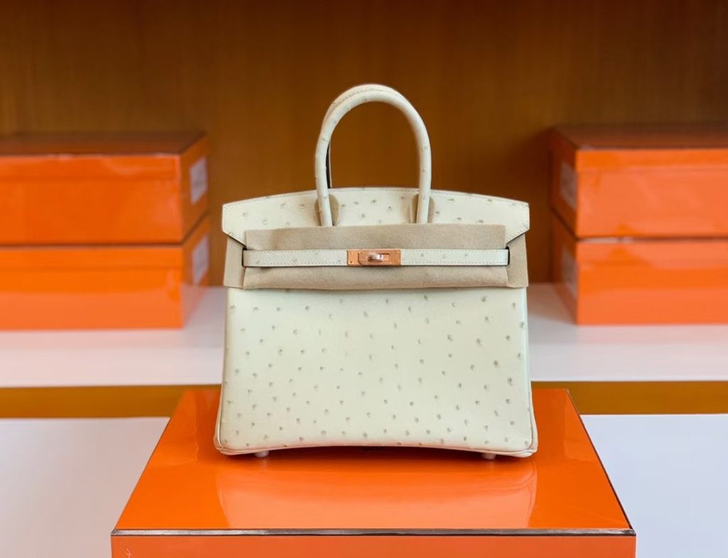 Hermes Birkin Ostrich 3C Wool white Rose Gold Hardware 25cm Full ...