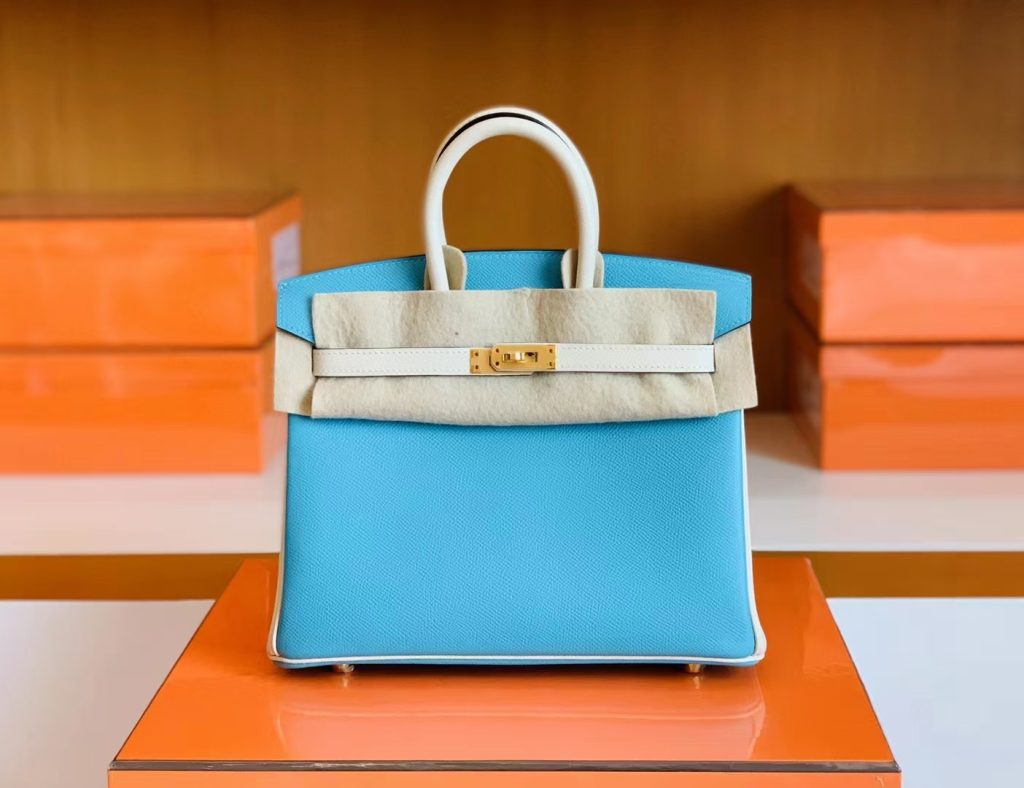 Hermès Birkin Epsom Candy Blue & Pure White Silver Hardware 25cm Full ...