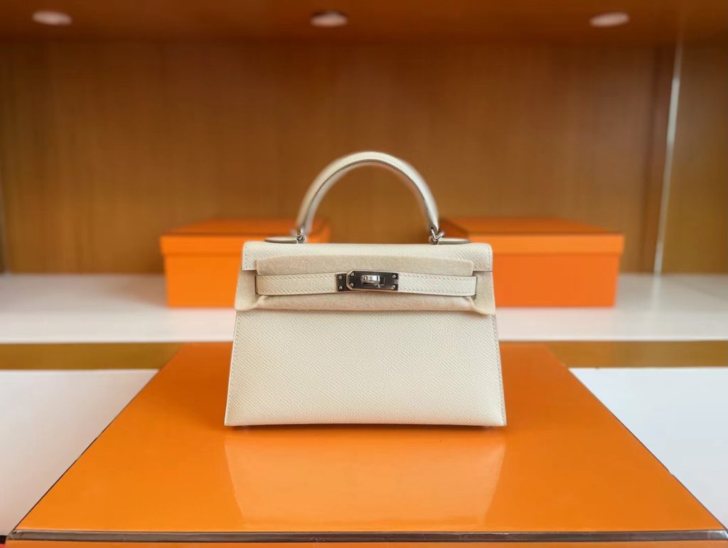 H Factory Bags mini Kelly Epsom Cream White Silver Hardware 19cm Full ...